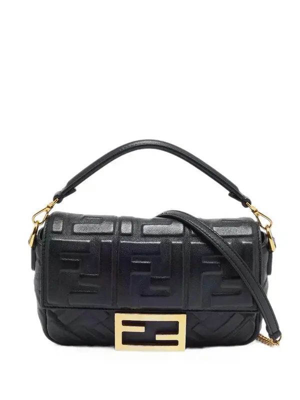 Fendi Mini 2020 Baguette Zucca Embossed Shoulder Bag - Black