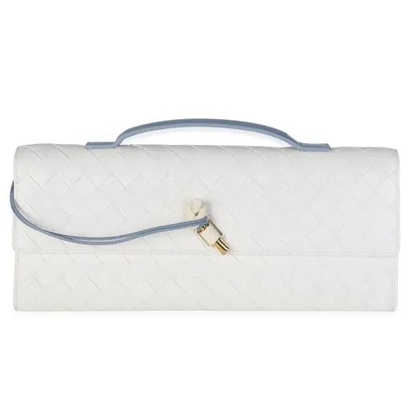 Bottega Veneta Mineral Alabaster Bicolor Intrecciato Nappa Andiamo Clutch - White