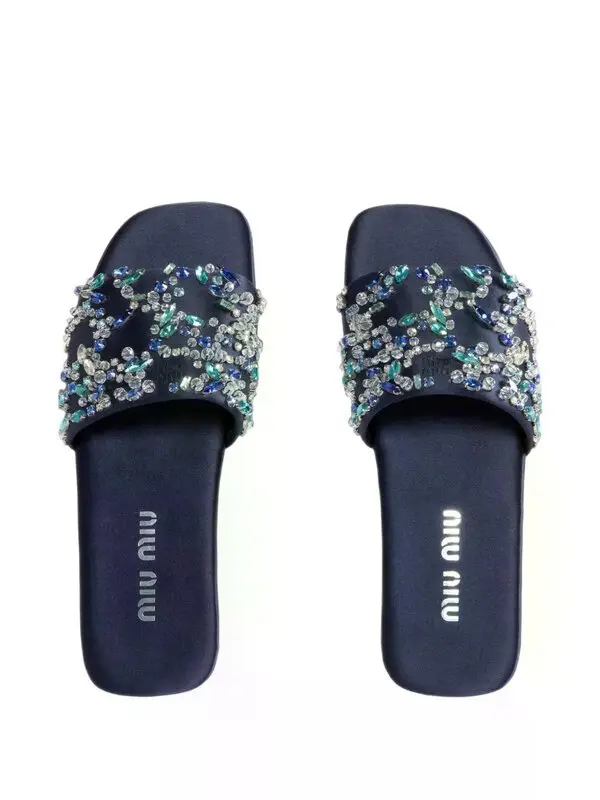 Miu Miu Crystal-embellished Satin Sandals - Blue