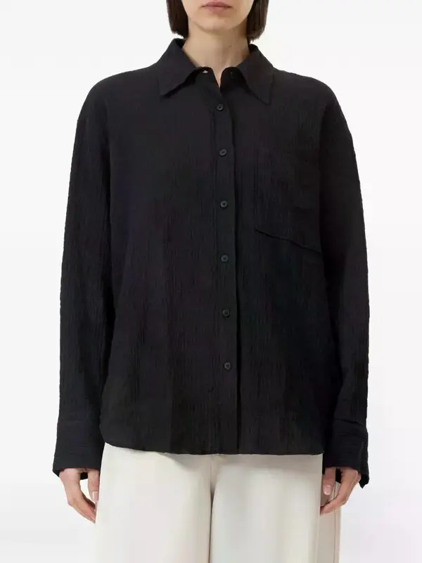 Closed Crinkle-effect Blouse - Black