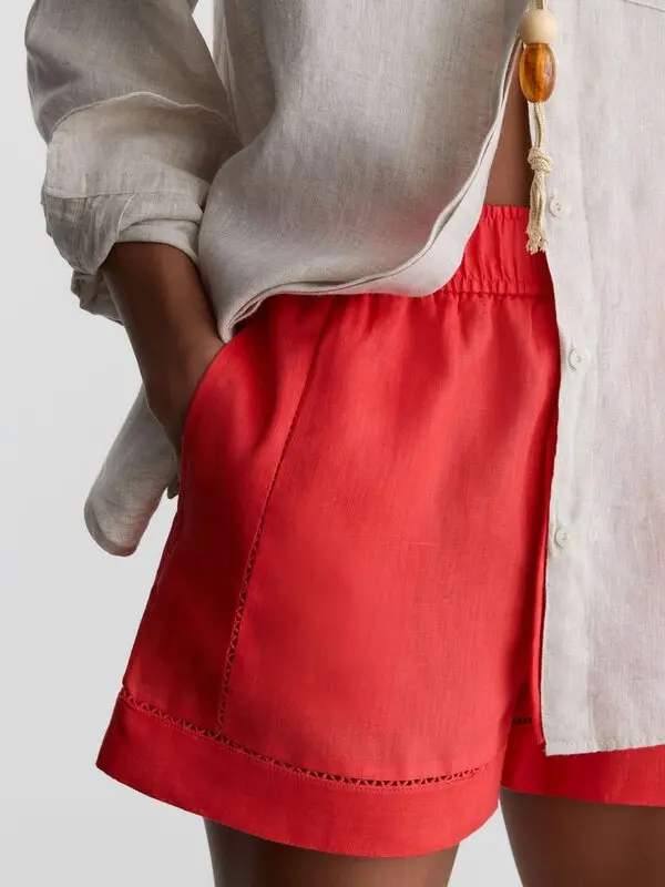 REISS Riley Linen Ladder-embroidery Shorts