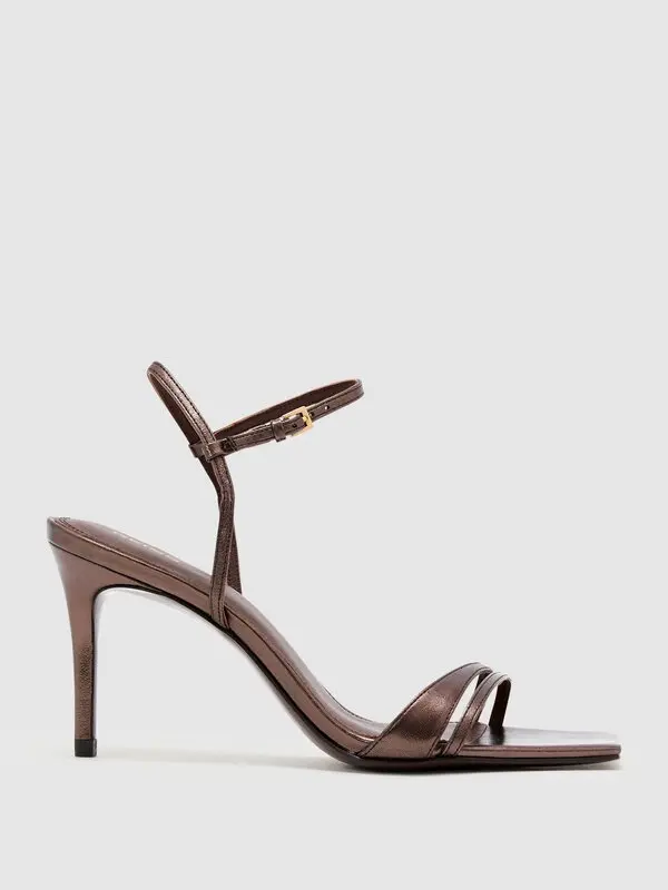 REISS Margot Leather Metallic Strappy Heeled Sandals