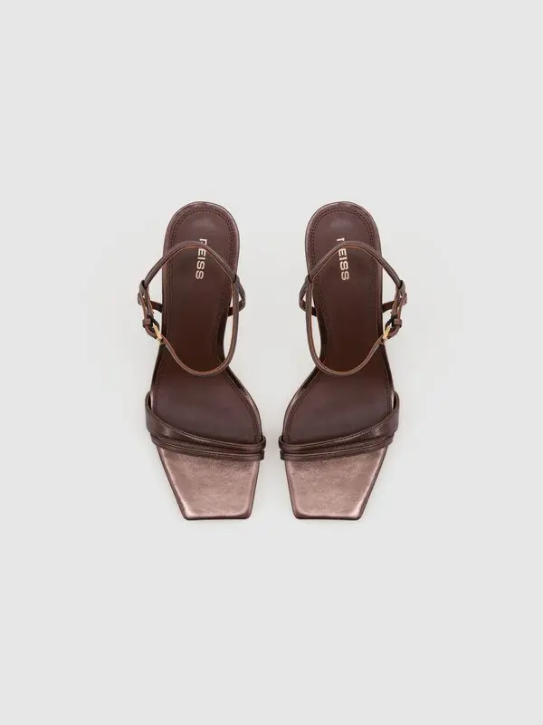 REISS Margot Leather Metallic Strappy Heeled Sandals