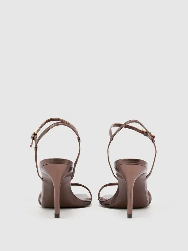 REISS Margot Leather Metallic Strappy Heeled Sandals
