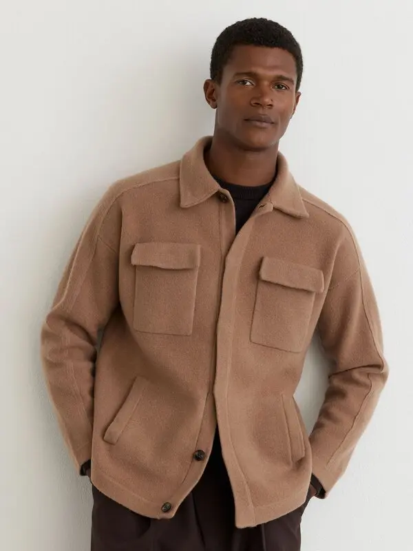 REISS Lockwood Boiled Wool Twin-pocket Overshirt - Camel