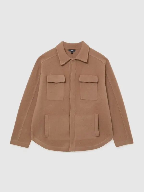 REISS Lockwood Boiled Wool Twin-pocket Overshirt - Camel