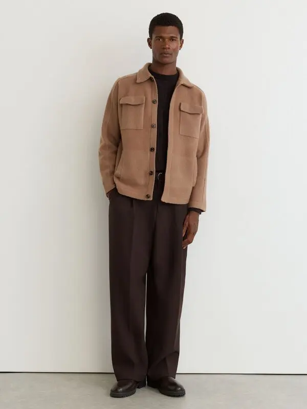 REISS Lockwood Boiled Wool Twin-pocket Overshirt - Camel