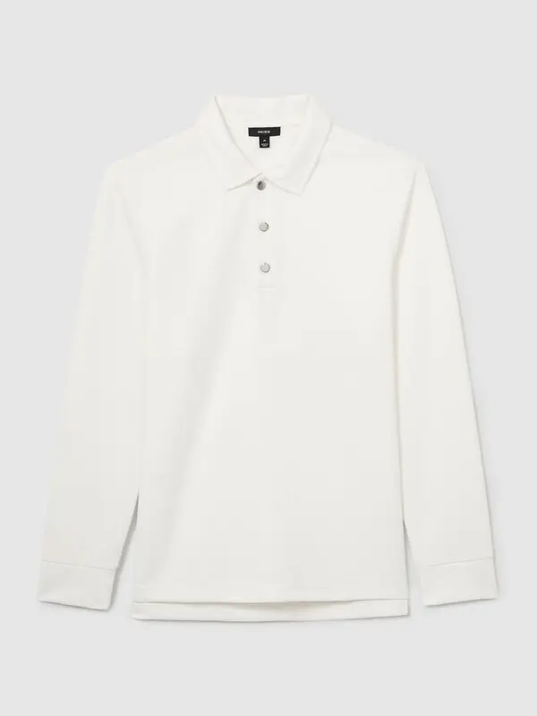 REISS Alba Textured Long-sleeve Polo Shirt - White