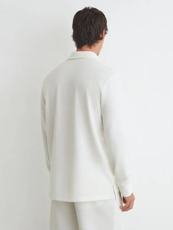 REISS Alba Textured Long-sleeve Polo Shirt - White