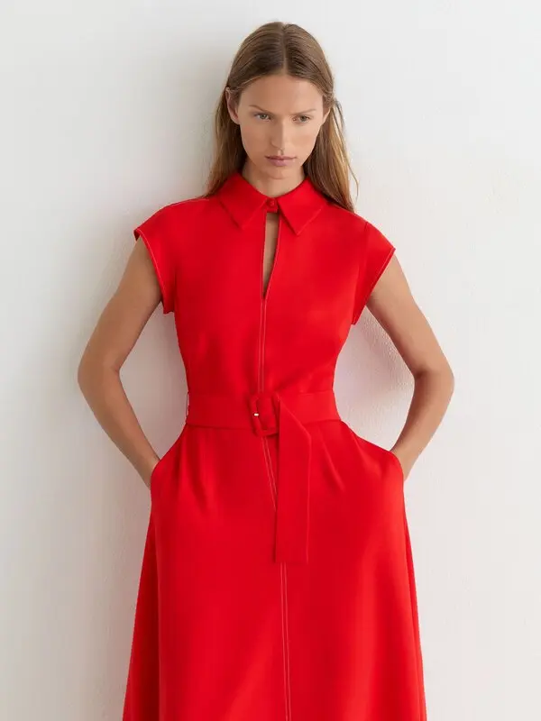 REISS Sloane Colla Belted Midi Dress - Red
