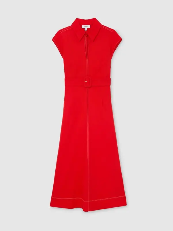 REISS Sloane Colla Belted Midi Dress - Red