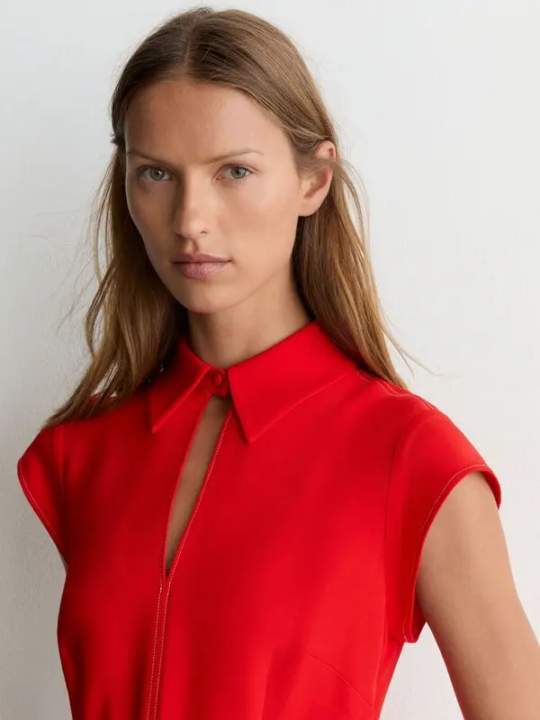 REISS Sloane Colla Belted Midi Dress - Red