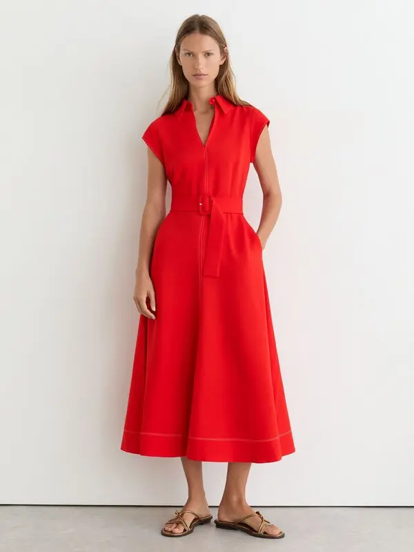 REISS Sloane Colla Belted Midi Dress - Red