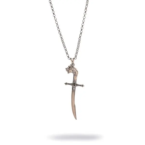 EBRU JEWELRY Silver / Black Wolf Sword Black Zircon Sterling Silver Pendant Necklace Silver - Silver/black