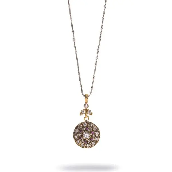 EBRU JEWELRY Silver / Red Vintage Style Ruby & Zirconia Gold Medallion Necklace Silver - Silver/red