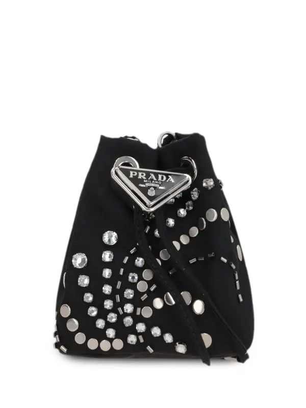 Prada Logo Appliqué Studded Bucket Bag - Nero