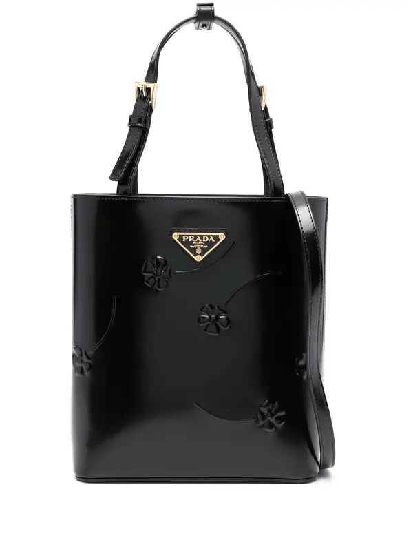 Prada Floral Embossed Leather Tote Bag - Nero