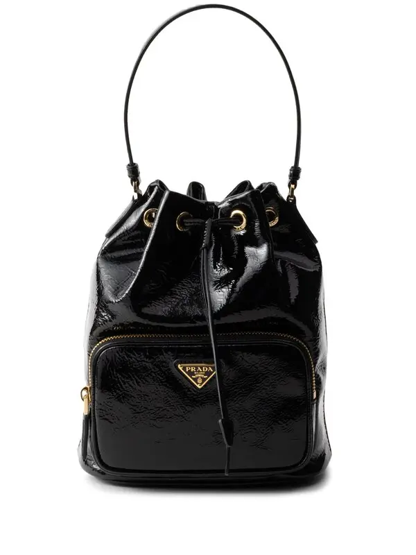 Prada Duet Patent Leather Bucket Bag - Nero