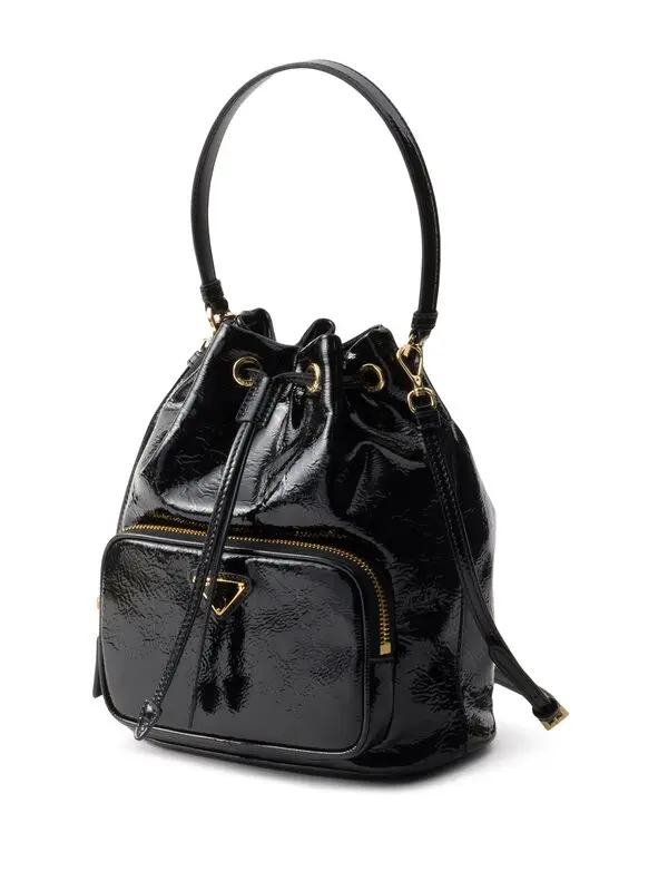 Prada Duet Patent Leather Bucket Bag - Nero