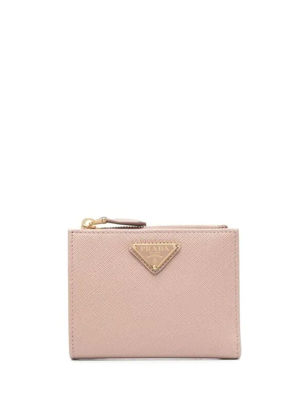 Prada Logo Plaque Grained Leather Wallet