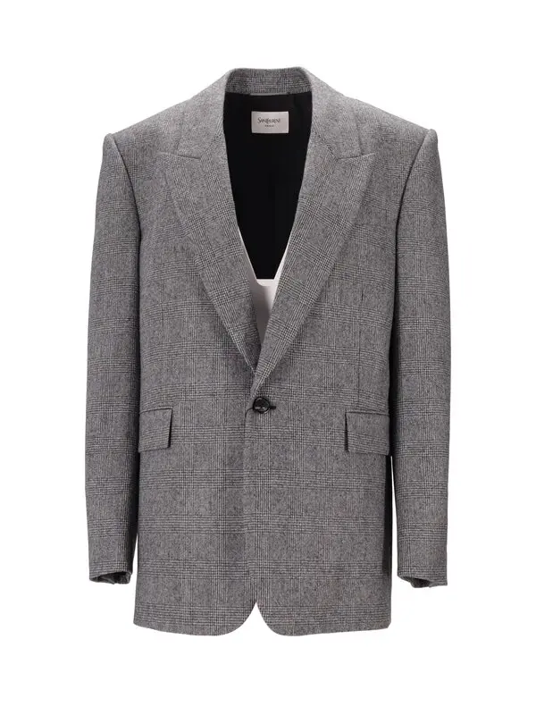 Saint Laurent Veste Un Bouton Col Crante´ Pr
