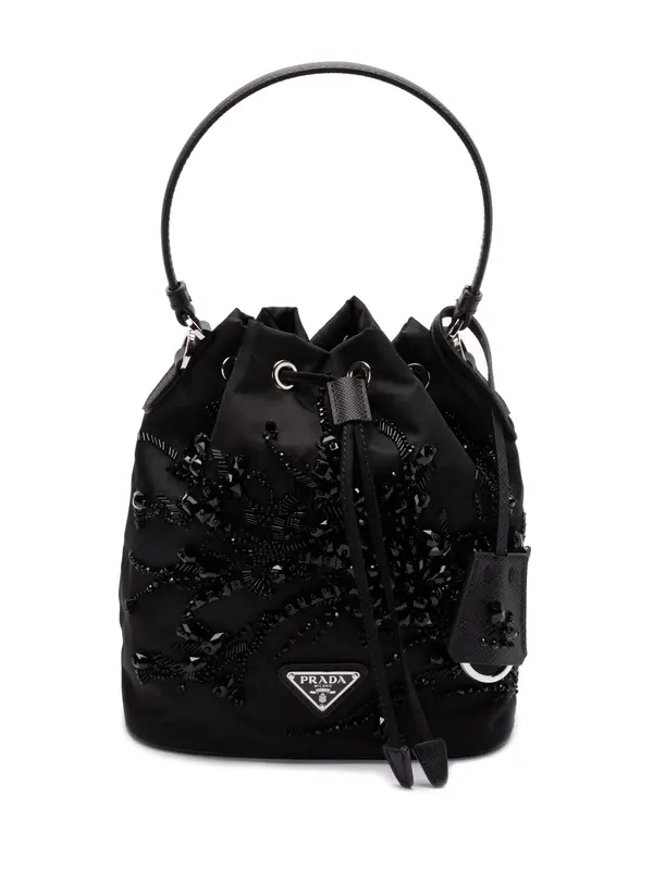Prada Enamel Triangle Logo Tote Bag - Nero