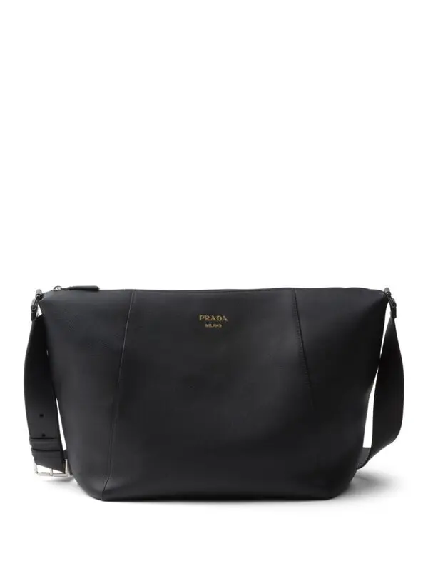 Prada Logo Stamp Leather Shoulder Bag - Nero