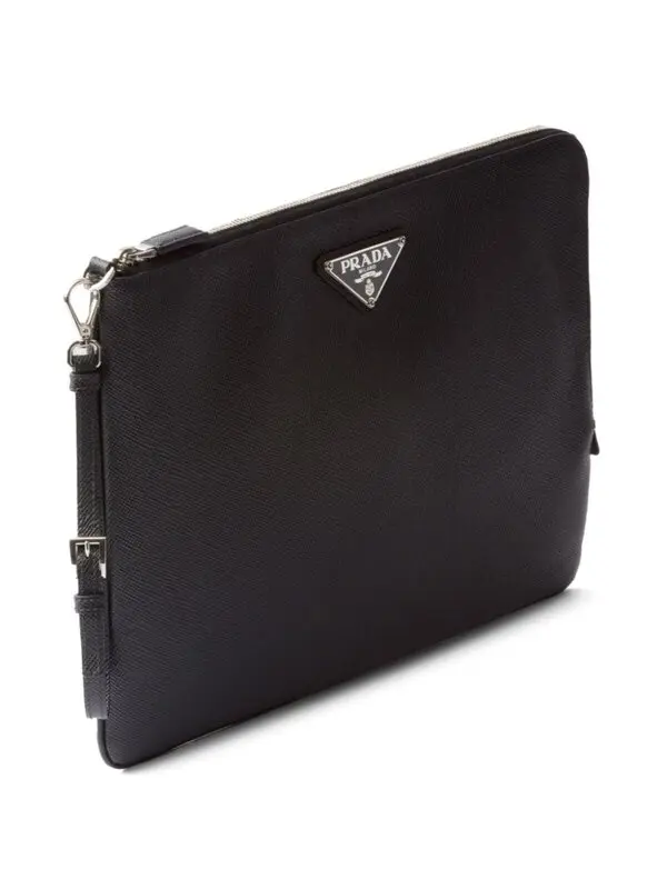 Prada Triangle Logo Leather Clutch Bag