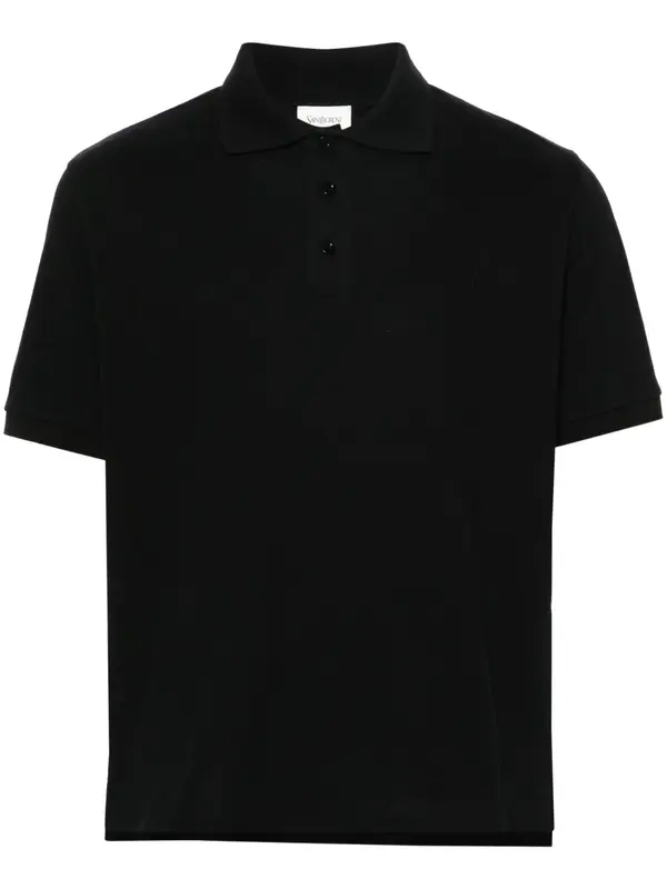 Saint Laurent Cassandre Embroidered Piqué Polo Shirt - Nero