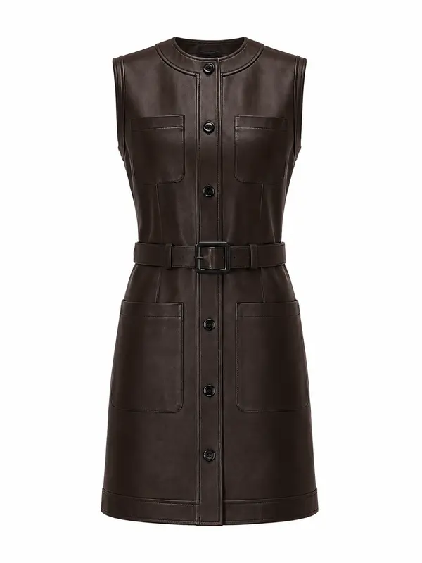 LA ROSE Leather Dress Marrone - Cuoio