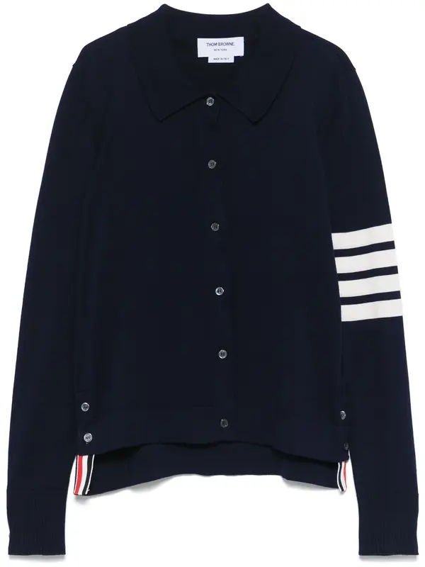 Thom Browne Jersey Stitch Button Down Shirt In Cotton W/ 4 Bar Stripe - Navy
