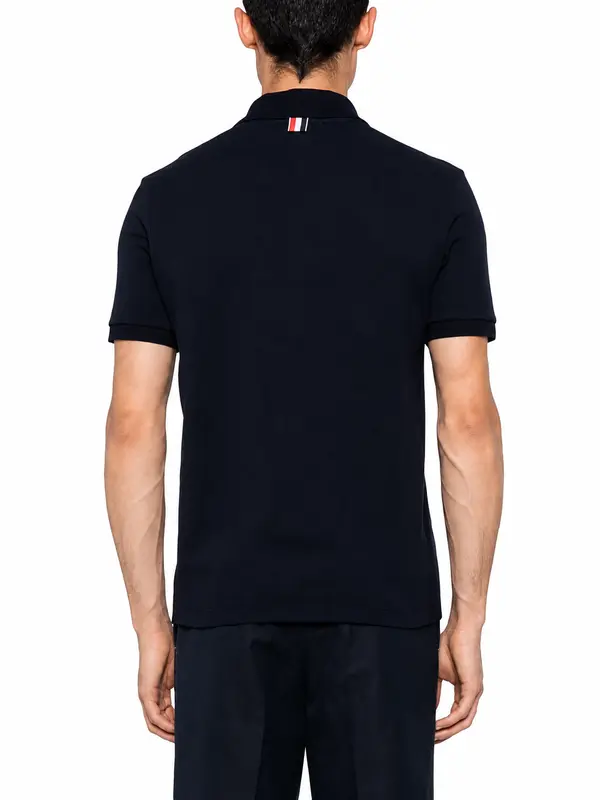 Thom Browne Short Sleeve Rib Cuff Polo W/ Engineered Bar Stripe In Classic Pique