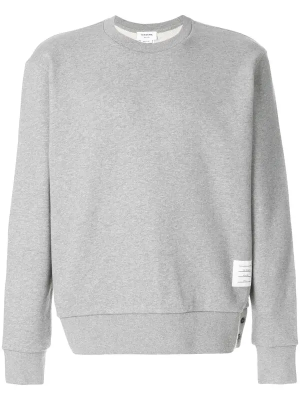 Thom Browne Crewneck Pullover W/ Center Back Rwb Stripe In Classic Loopback - Lt Grey