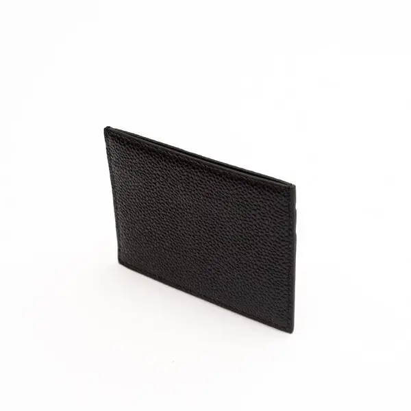 Thom Browne Single Card Holder In Pebble Grain Leather