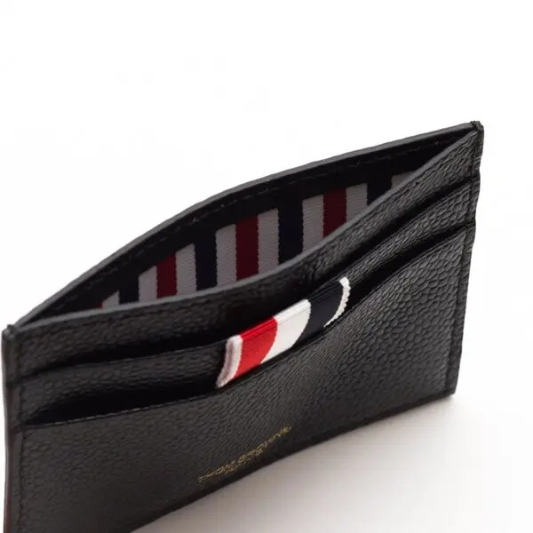 Thom Browne Single Card Holder In Pebble Grain Leather