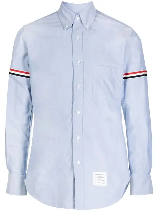 Thom Browne Classic Long Sleeve Button Down Point Collar Shirt W/ Gg Armband In Oxford - Light Blue