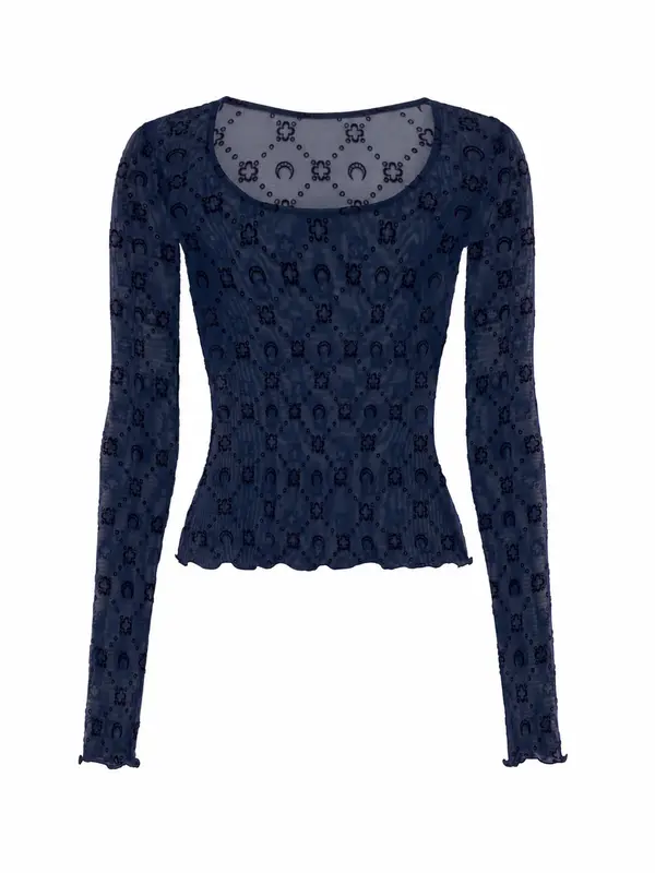 MARINE SERRE Moonogram Mesh Flock Ls Roundneck Top
