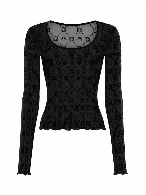 MARINE SERRE Moonogram Mesh Flock Ls Roundneck Top