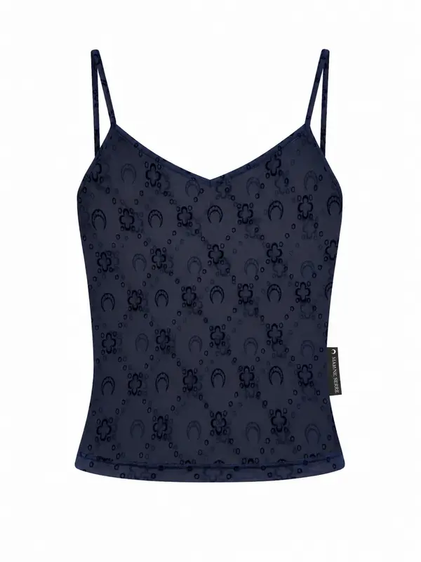 MARINE SERRE Moonogram Mesh Flock Straps Top