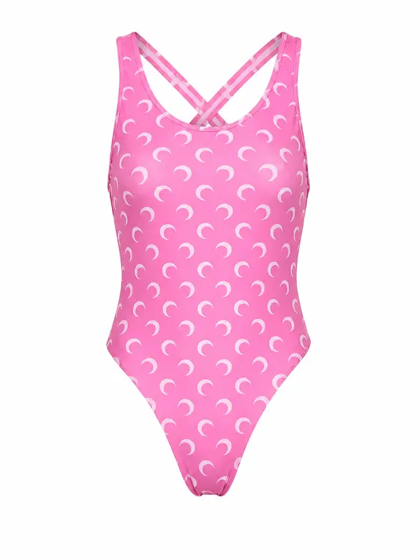 MARINE SERRE Moon Printed Jersey Swimwear One Piece - Pink