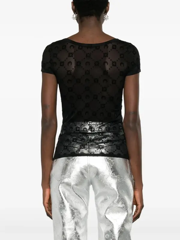MARINE SERRE Moonogram Mesh Flock Ss Roundneck Top
