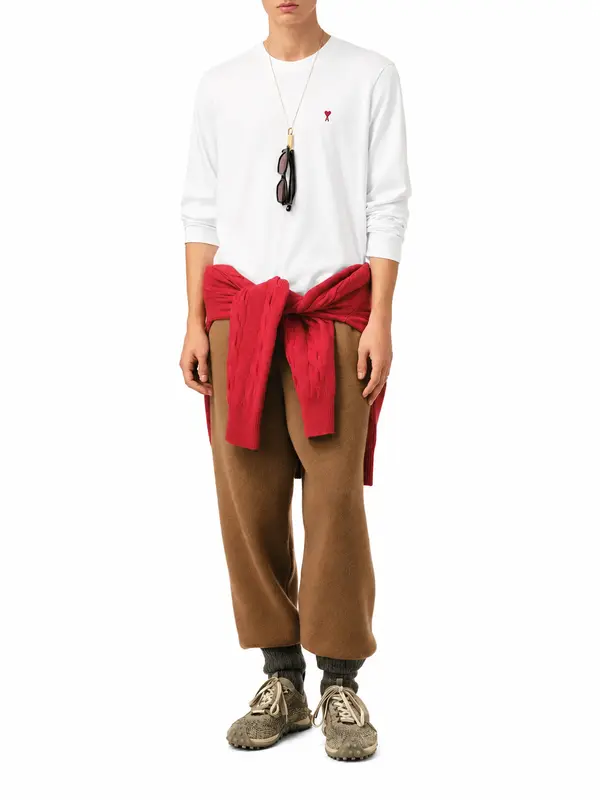 AMI Paris Long Sleeves Tshirt With Red De Coeur - Blanc