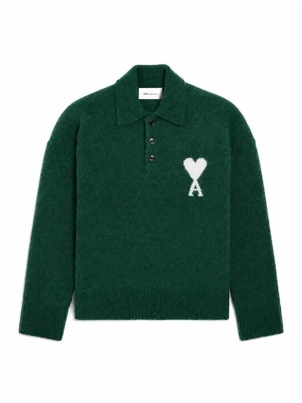 AMI Paris Polo Sweater With De Coeur