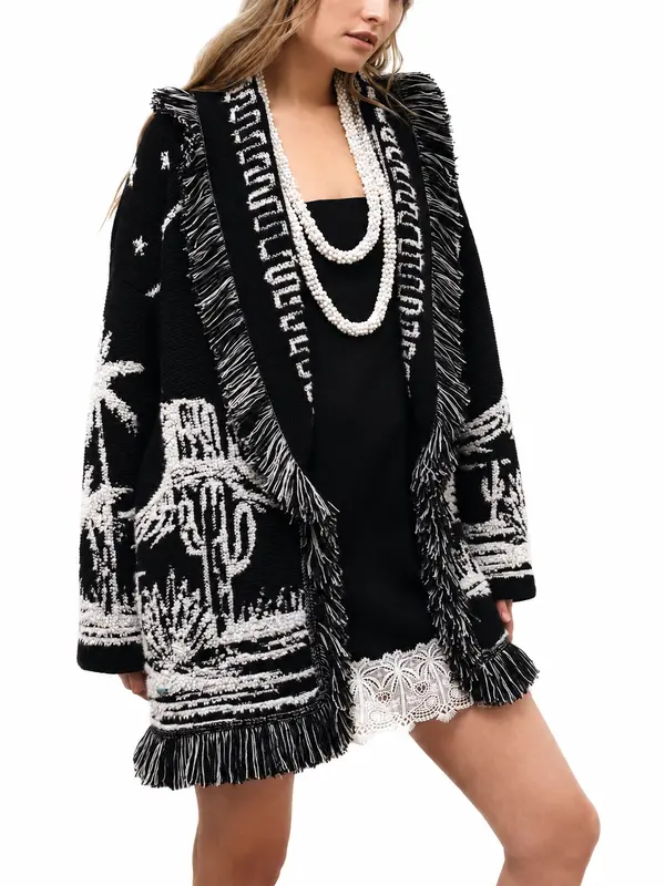 Alanui Canyon Spirit Cardigan - Black/chalk