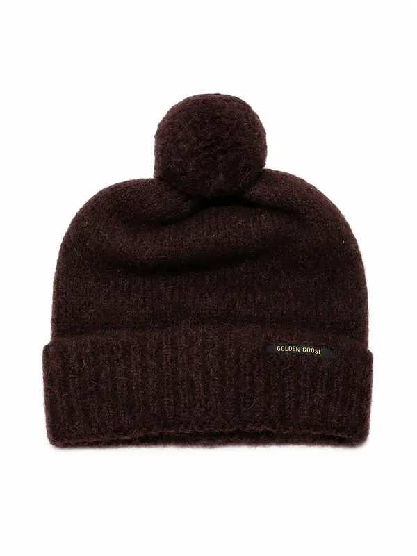 GOLDEN GOOSE Journey Pon Pon Beanie / Brushed Alpaca Wool Blend/ Label - Mole'