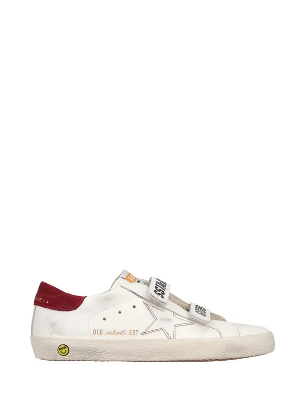 GOLDEN GOOSE Old School Leather Upper Toe Tongue Star And Strap Suede Heel - White/red