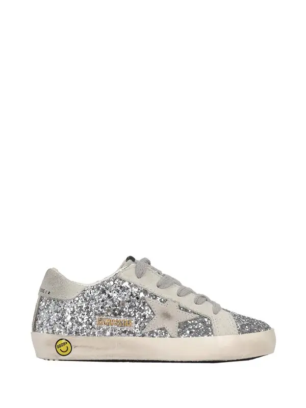 GOLDEN GOOSE Super Star Glitter Upper Suede Star And Heel - Silver/ice