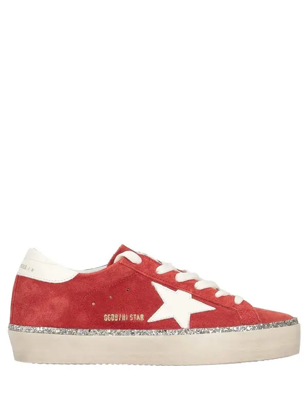 GOLDEN GOOSE Hi Star Suede Upper Leather Star And Heel With Glitter Foxing - Red Rust/white