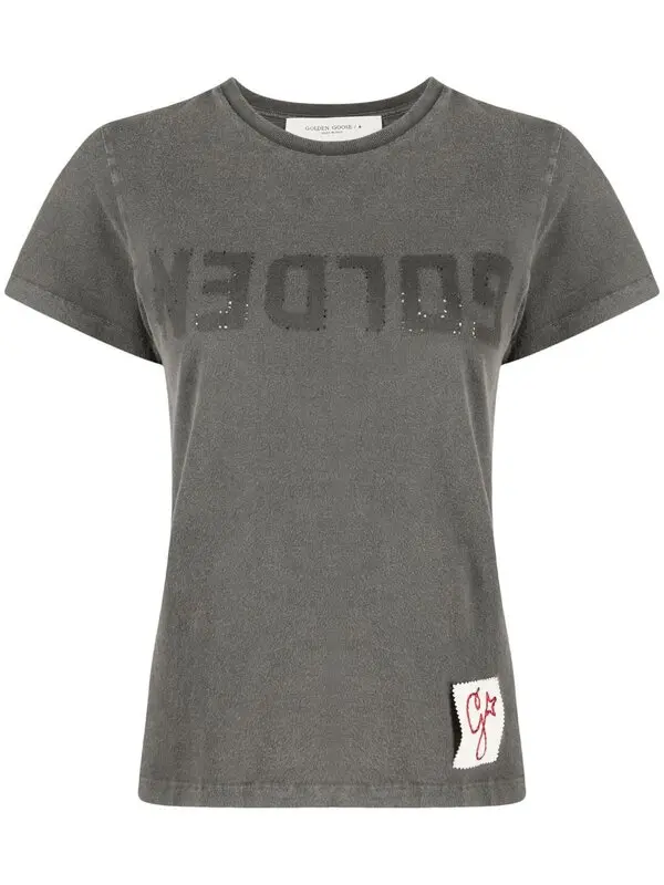 GOLDEN GOOSE Golden W' Slim T Shirt Distressed Cotton Jersey With Logo