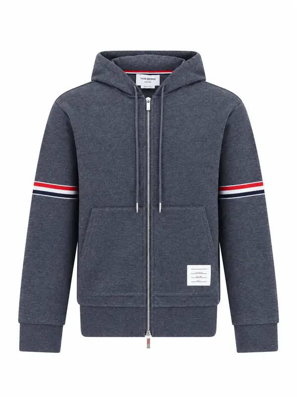 Thom Browne Zip Through Hoodie In Pique Loopback W/ Rwb Engineered Stripe